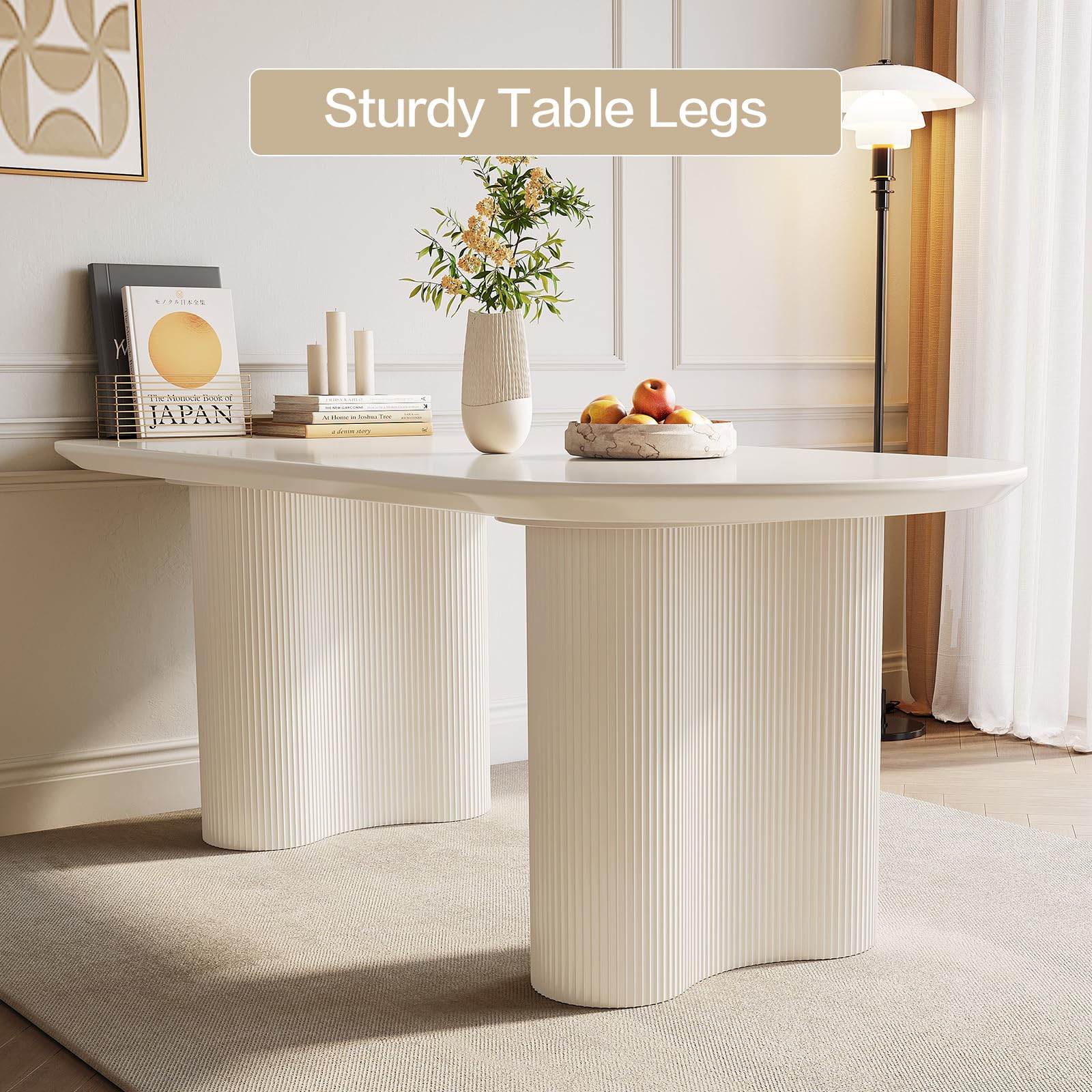 GraceNook 63" White Dining Table, Oval Dining Room Table, Modern Dining Table for 2,4,6 Person, Kitchen Table, Nook Dining Table Set for Dining Room,Kitchen,Breakfast Nook or Reception Room