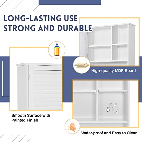 SPOFLYINN, Toilet Organizer with Adjustable Shelf, Freestanding Cabinet with Shutter Door and Open Storage Space for Bathroom White As Shown One Size