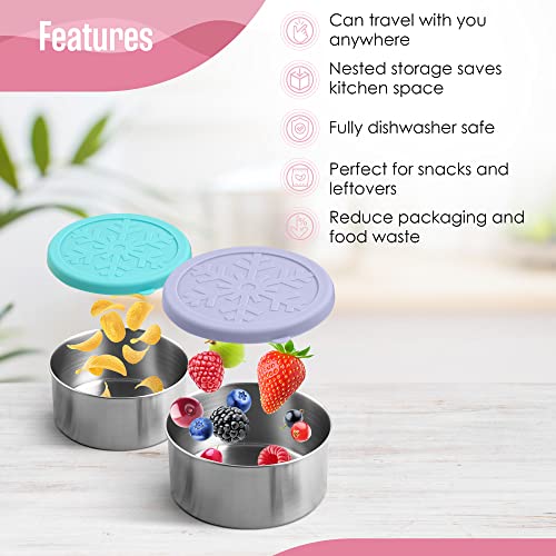 Stainless Steel Containers with Lids, Metal Food Storage Container, Snack Bowls, 5 Pack, Silicone Lid, Nesting, Stackable, Round, Lunch Meal Prep, Salad Bowl, Bento Box for Kids, Toddlers, Houseables