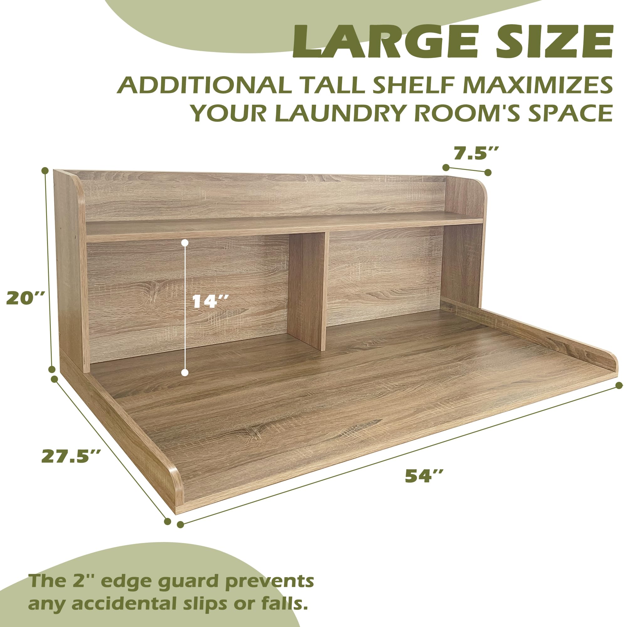 Royxen Laundry Countertop with Shelf Universal Fit, Washer and Dryer Countertop with Storage Space, Shelf Height 20 Inches, White Oak