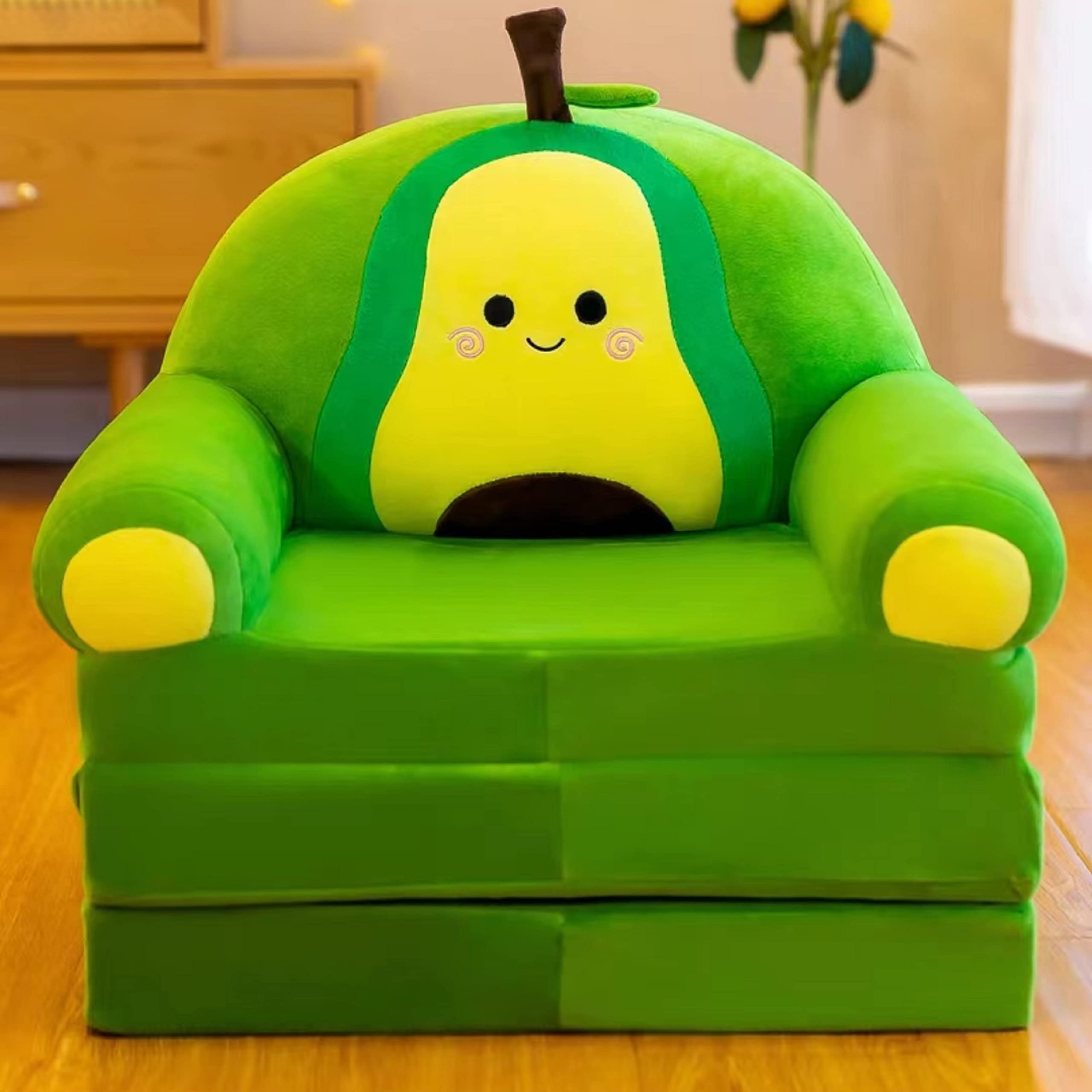 Three Layers of Folding Kids Sofa/Children Sofa/Lazy Sofa/Armchair Flip Open Plush Foldable Mini Sofa Softtoy Cute Cartoon Design Baby Seat Couch (Not Cover!with Liner Filler) (Avocado)