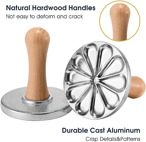 OPPEIN Cookie Stamps Set of 3, Metal Cookie Press Cutter Mold with Wooden Handle, Cookie Decorating Supplies for DIY Baking, Cake, Pastry, Gift Package
