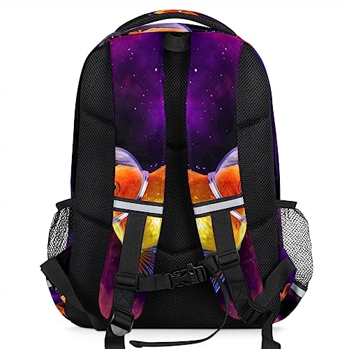 TropicalLife Goldfish Galaxy Space Astronaut Hat Large Backpack for Women Men Lightweight Laptop Backpack Water Resistant Carry On Backpack Computer Hiking Travel Rucksack Casual Daypack Shoulder Bag
