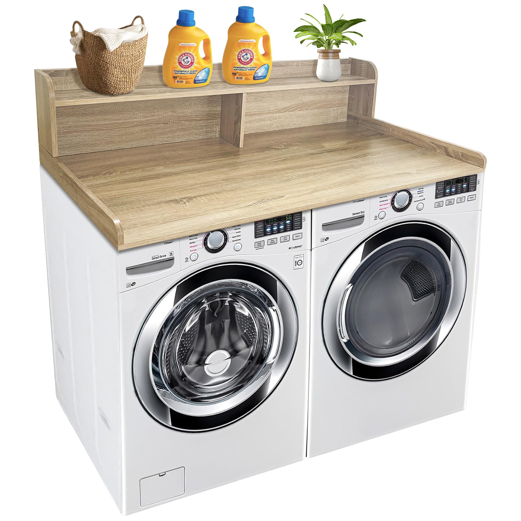 Royxen Laundry Countertop with 2-Tier Shelf Universal Fit, Washer and Dryer Countertop with Storage Space, Shelf Height 12 Inches, White Oak