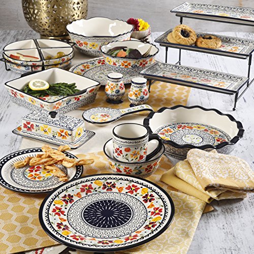 Laurie Gates by Gibson Hand Painted Luxembourg Dinnerware Set, Service for 4 (16pcs), Floral
