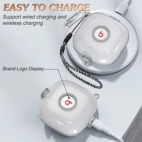 QIUDAOY [Clear Case with Lock] Beats Fit Pro Case Cover with Keychain/Lanyard Accessories, Hard Protector Clear Case for Beats Fit Pro, Beats Pro Fit Earbuds PC+Silicone Skin Full Protective Shell