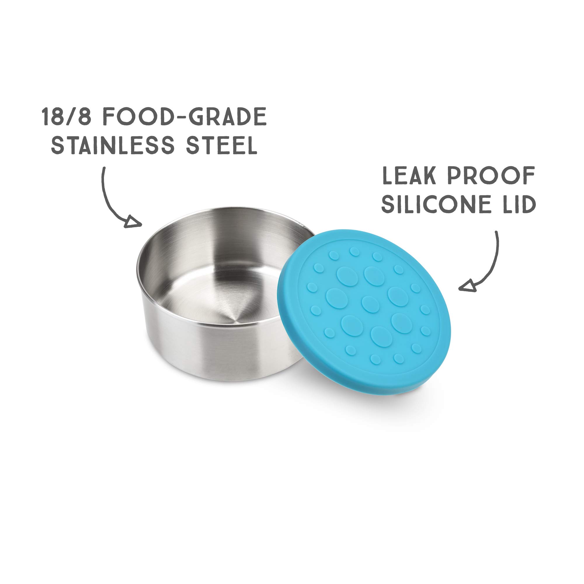 LunchBots 4.5 oz Leak Proof Snack and Side Dish Containers - Spill Proof in Bags and Bento Boxes - Food-Grade Stainless Steel With Silicone Lids - Set of 2 (Aqua)