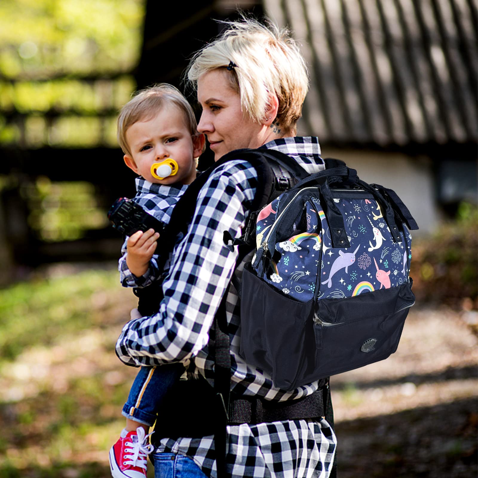 MYZIDEA Diaper Bag Backpack,Baby Nappy Changing Bags with Pacifier Case and Stroller Straps, Multifunction Waterproof Travel Backpack, Large Capacity, Waterproof,Unisex and Stylish,Animal Series,Navy
