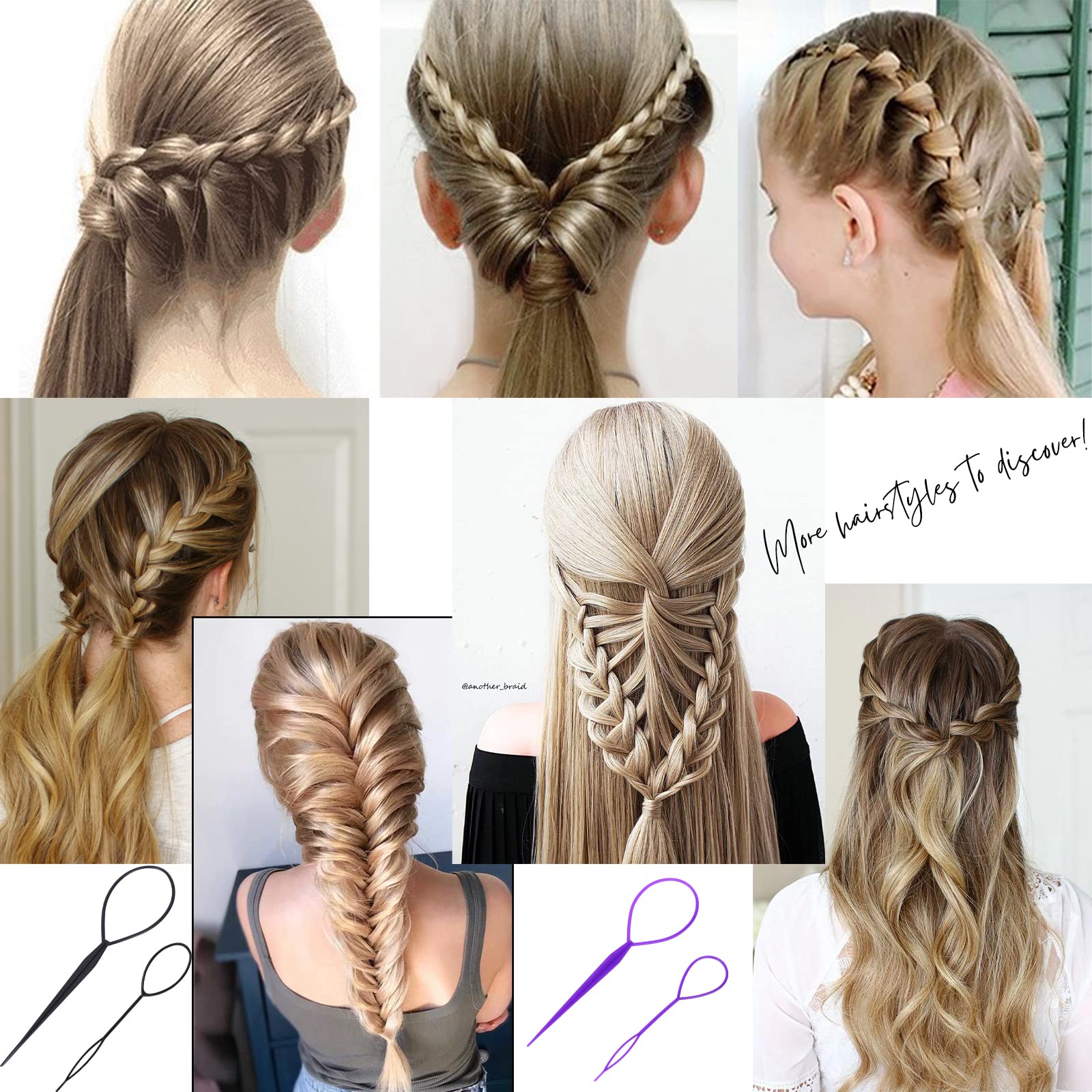 Parting Comb and Braiding Tool Set - Hair Pull Through Tool for Pony & Topsy Tails, Loops, and Hairstyling Accessories for Women