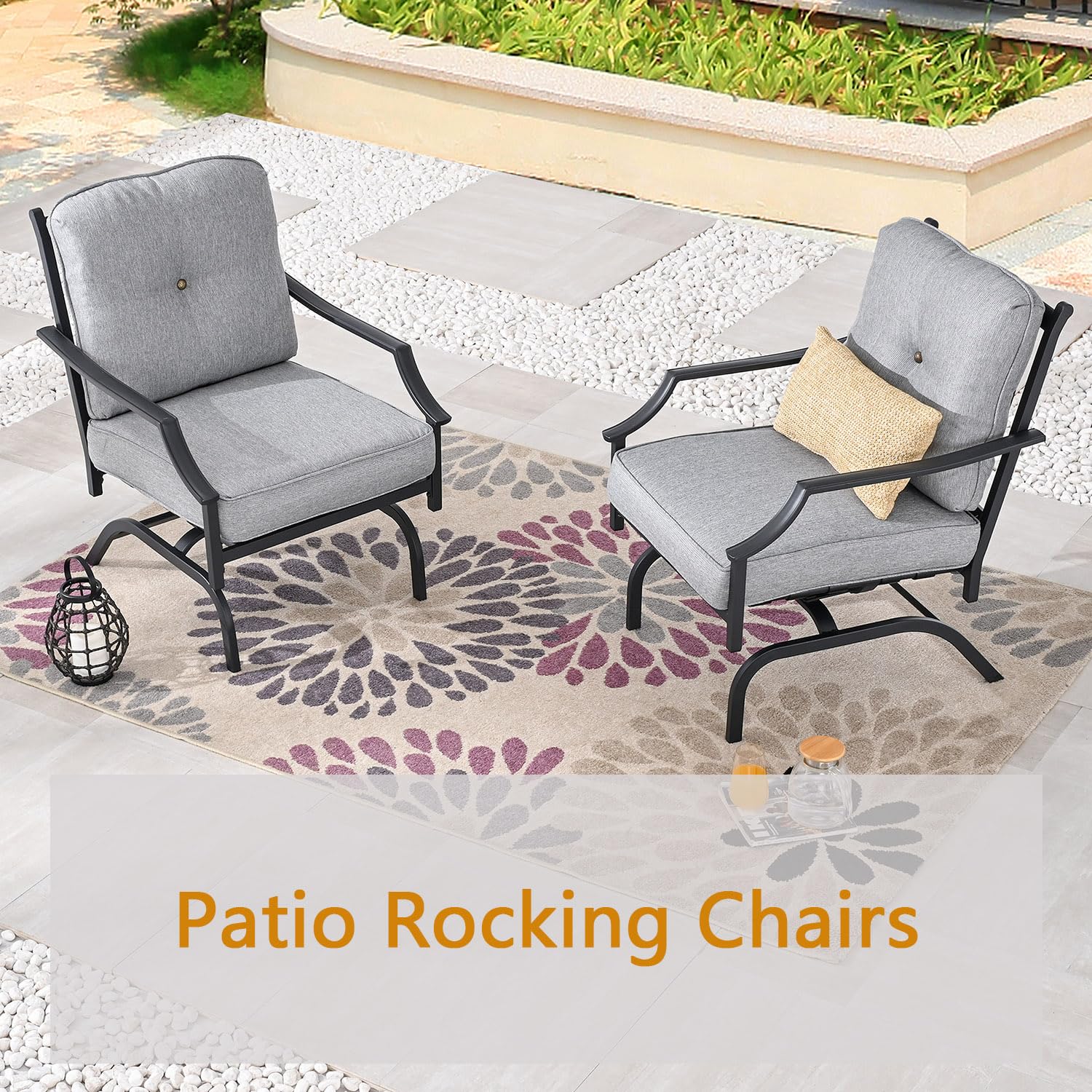TOP HOME SPACE Patio Conversation Set 4 Piece Metal Outdoor Furniture Set Rocking Chairs with Cushions