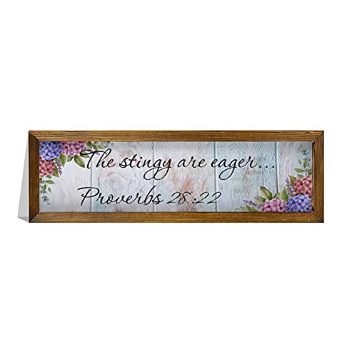 Rustic Wooden Wall Sign Decor with Quotes Proverbs 28:22 12839 The Stingy Are Eager. Proverbs 28:22 white-C-10 Inspirational Hanging Art 15x50cm Modern Farmhouse Gift