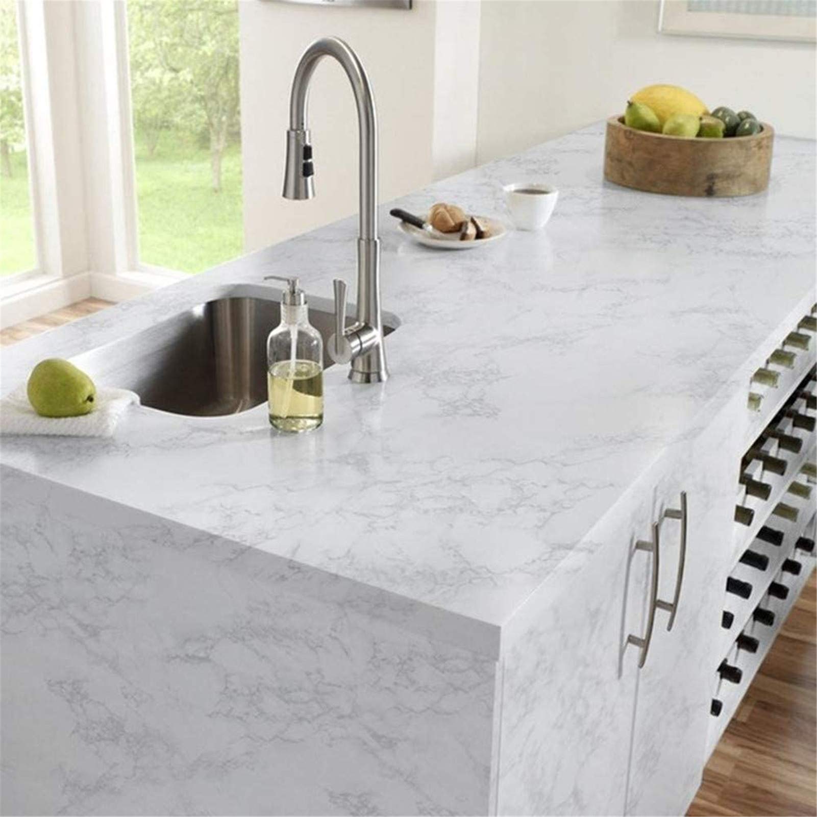 Yancorp 16"x120" White Gray Contact Paper Peel and Stick Wallpaper Marble Removable Wallpaper Pull and Stick Countertops Self-Adhesive Backsplash for Cabinets (16"x120")