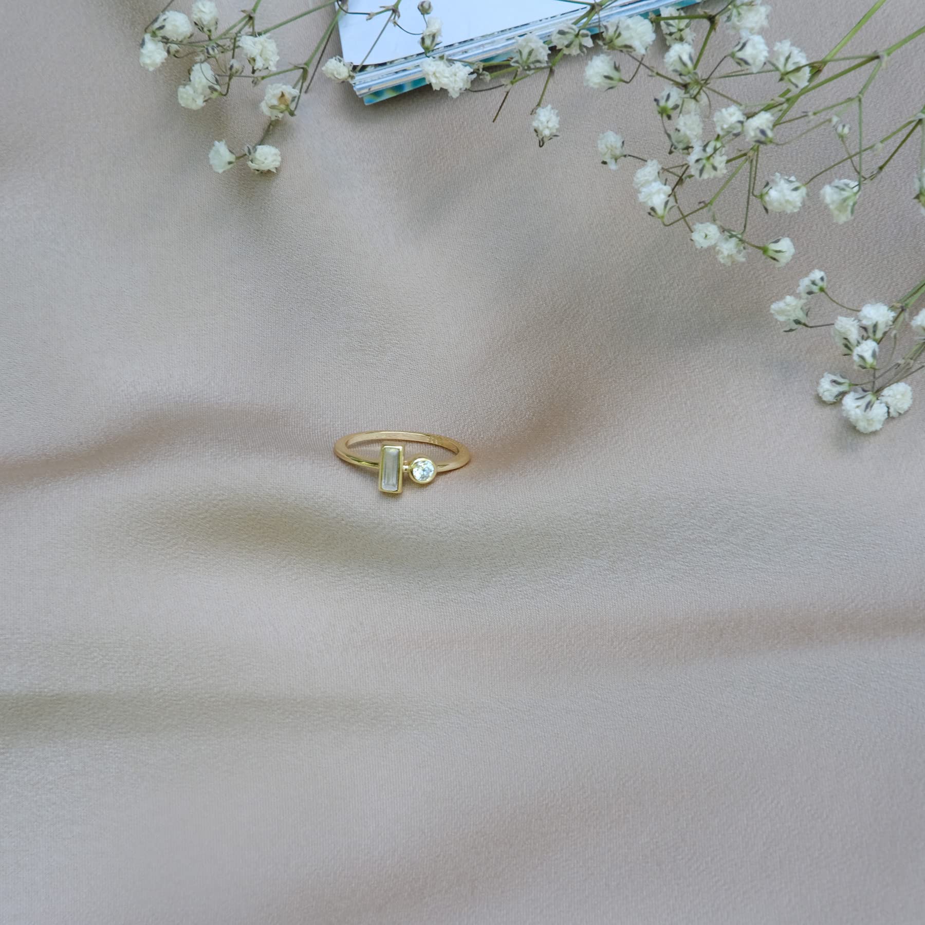 Gold Baguette Ring | Stacking Thin CZ Promise Ring | Sterling Silver Zirconia Engagement Gift Ring Size 7