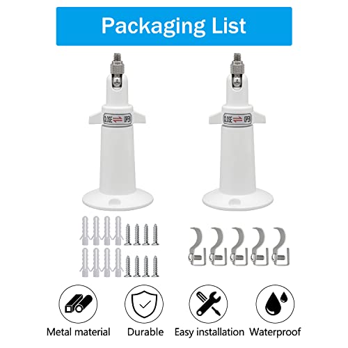 Ring Camera Vinyl Siding Wall Mounts No Drill 360 Degree Adjustable,Compatible with Ring Stick up Cam & Ring Indoor Cam(2Pack White)