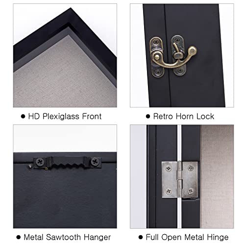 UMICAL 11x14 Shadow Box Display Case Black Shadow Box Frame with Linen Back and HD Plexiglass Window Door Wood Memory Box for Keepsakes