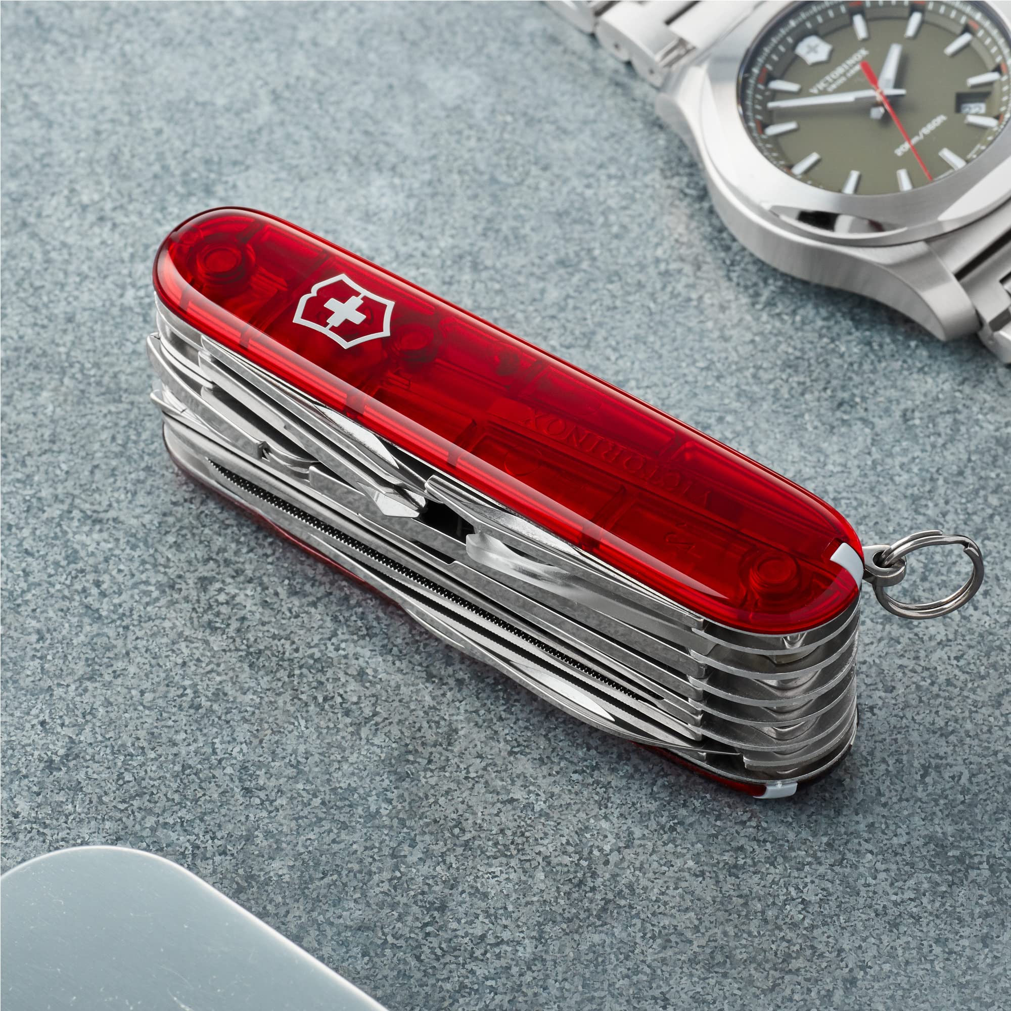 Victorinox Swiss Champ Swiss Army Knife, 33 Functions, Swiss Made Pocket Knife with Large Blade, Screwdriver, Chisel and Combination Pliers - Ruby