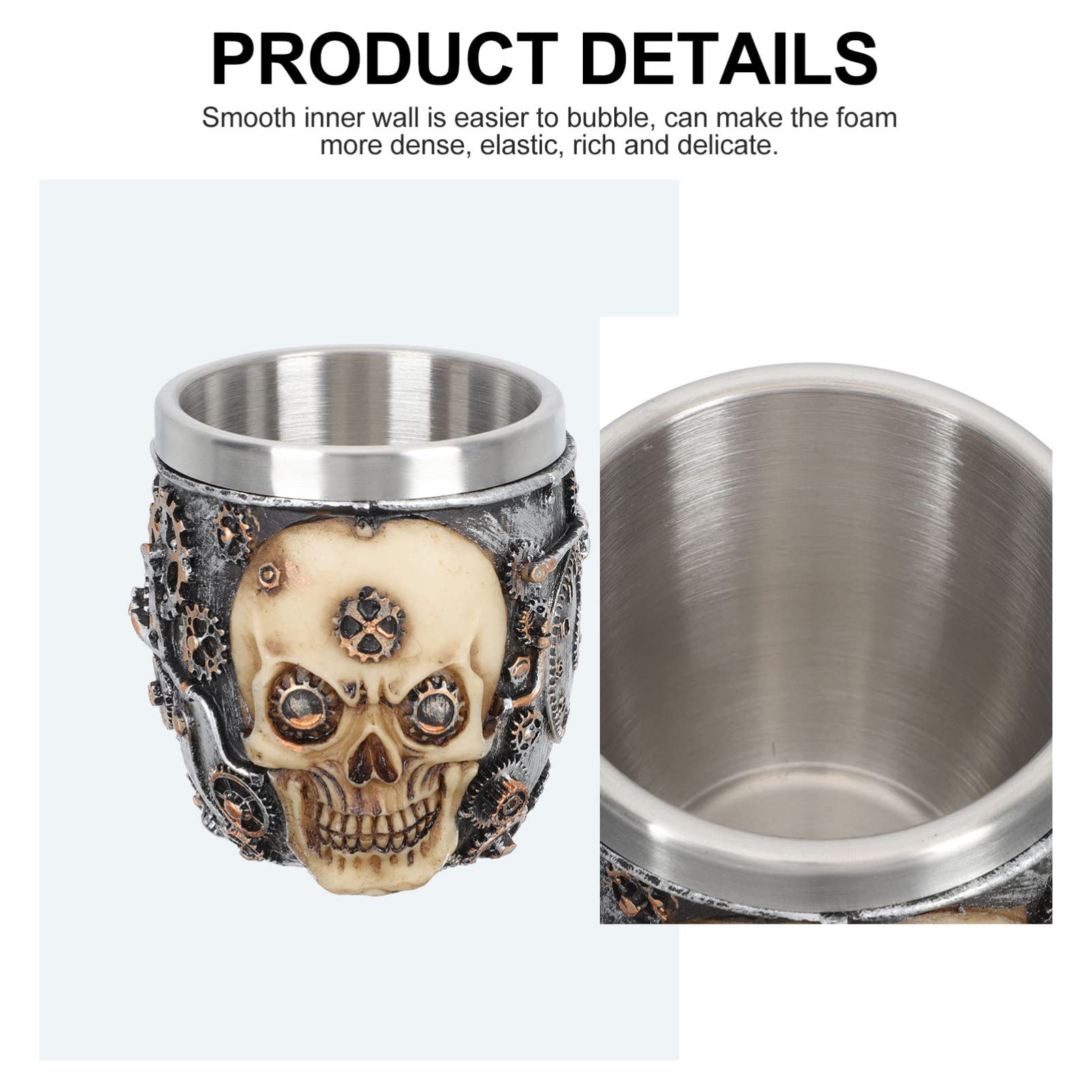 KALLORY Unbreakable Shaving Cup Men Mug Skull Wet Shaving Tool Pattern Stainless Cream for Soap Foaming Facial Cleansing Steel Lather Container Beard Bowl Cup Mens Shave Shaving Brush Bowl