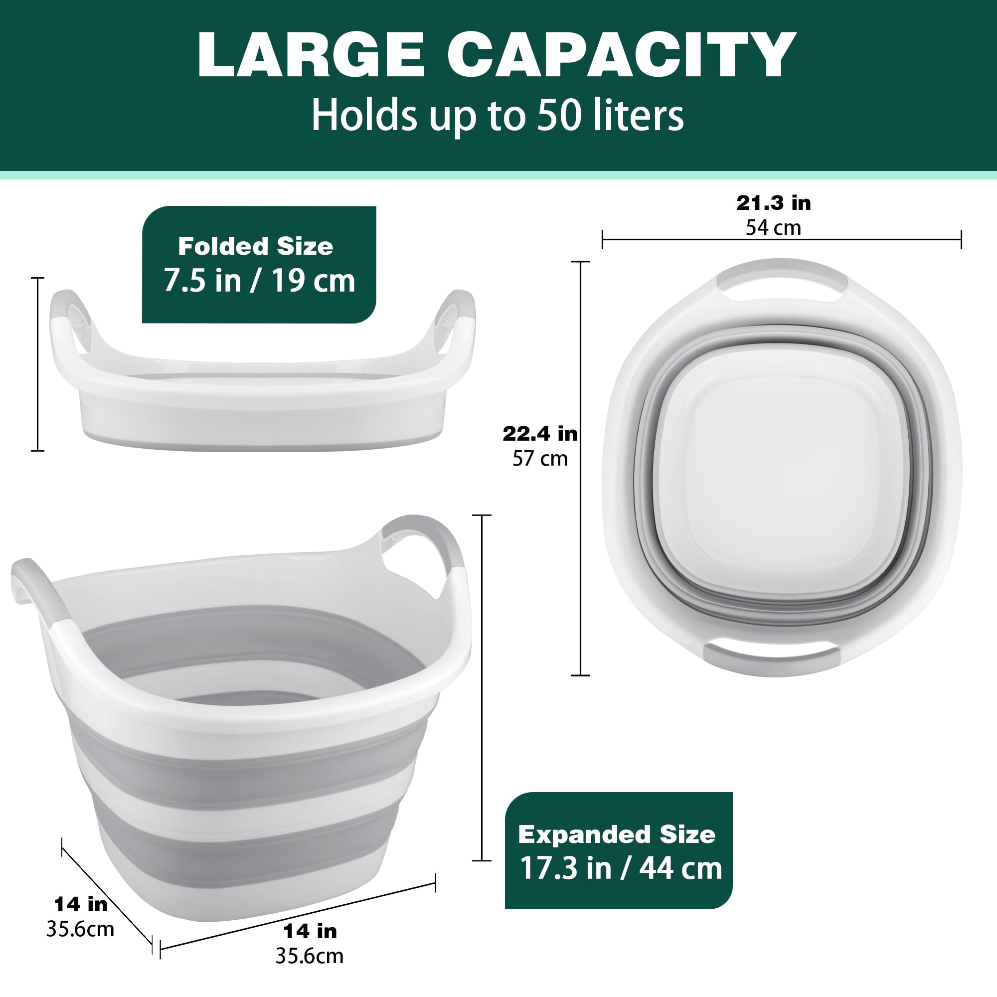 Tiawudi Foldable Laundry Basket, 50L (13.2 Gallon) Collapsible Laundry Hamper with Handles, Large Pop Up Wash Tub, Plastic Portable Storage Container/Organizer
