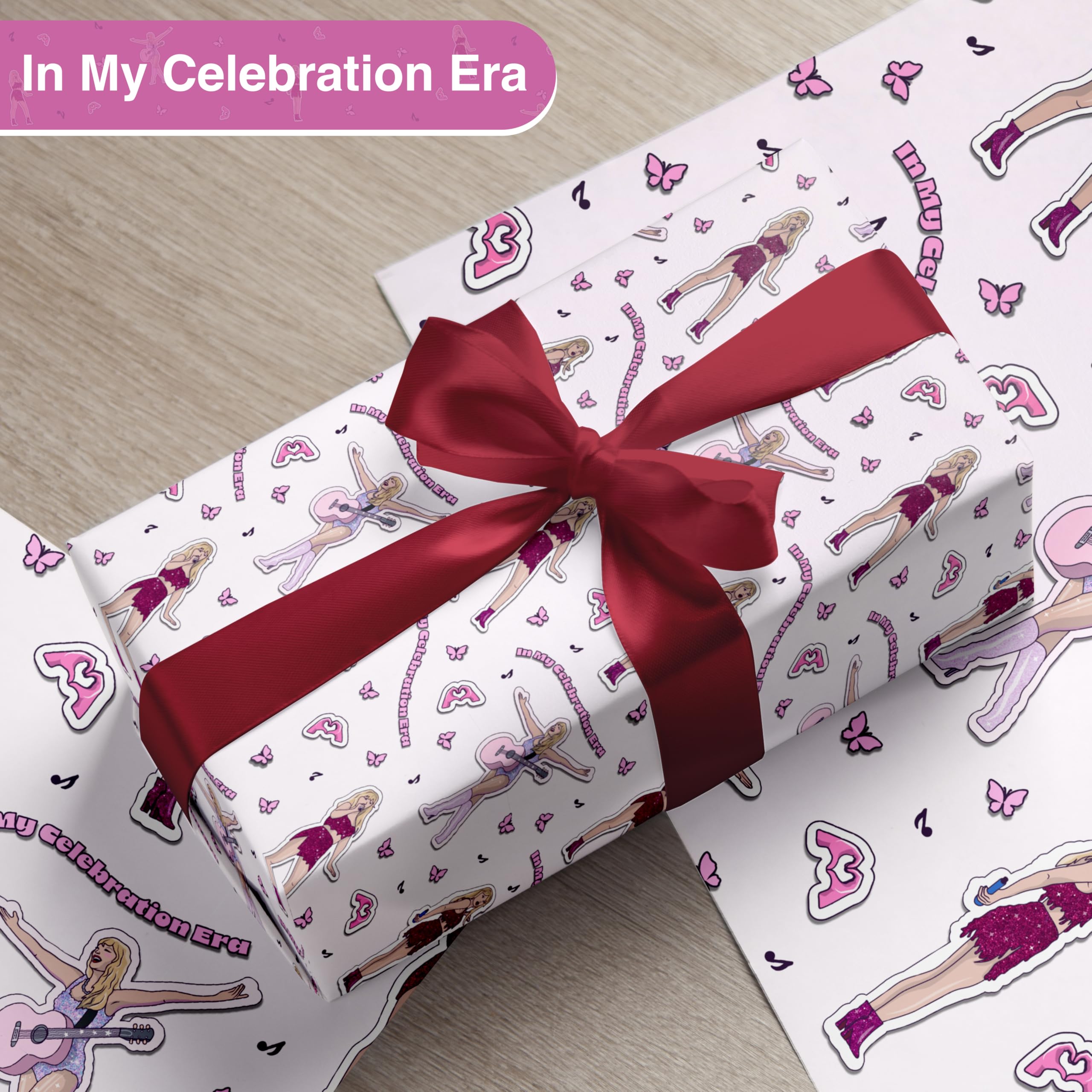 Popular Singer, Gift Wrapping Paper,Gift Wrap Sheets, 5 Sheets, 20X30 inches, Folded flat sheets, Red/Pink/Maroon, Christmas, Birthdays, Events,