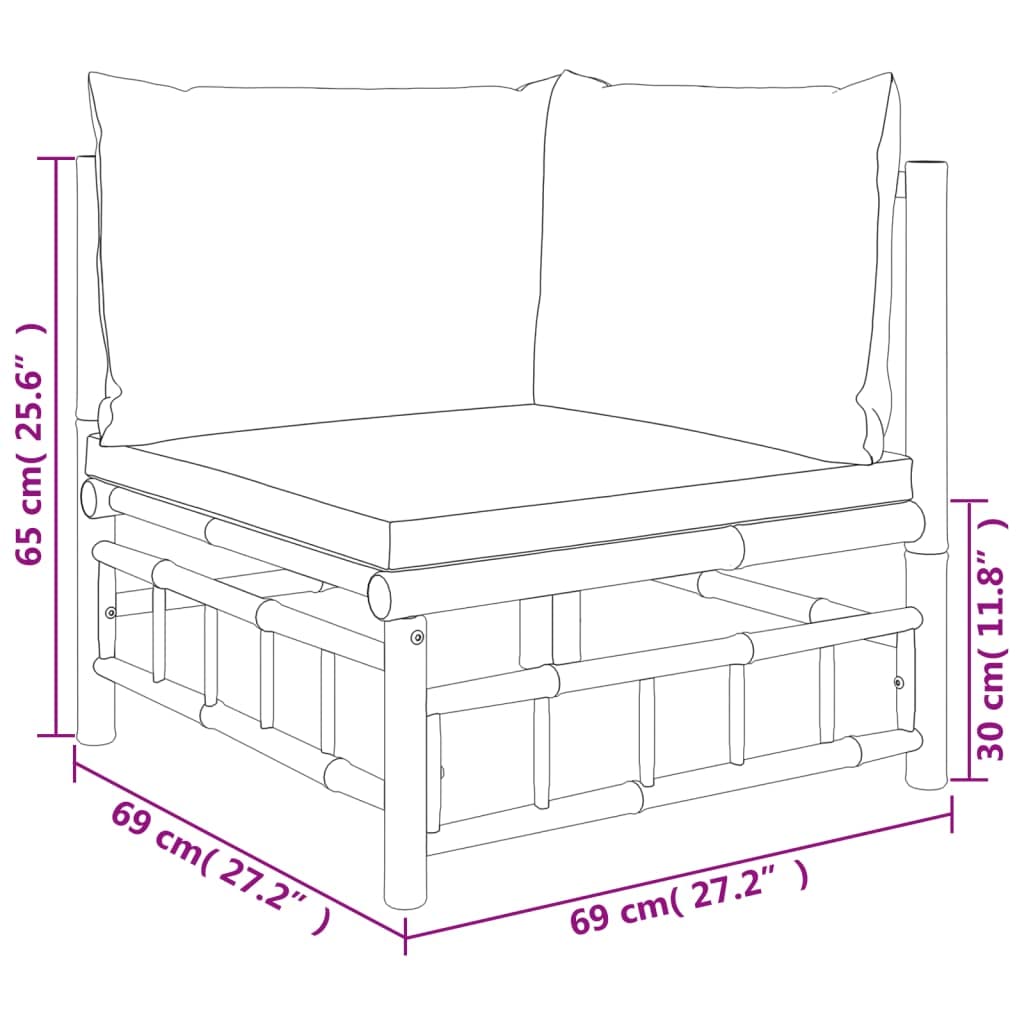 vidaXL 8-Piece Bamboo Patio Lounge Set with Cream White Cushions - Comfortable Outdoor Seating with Functional Table and Footstool