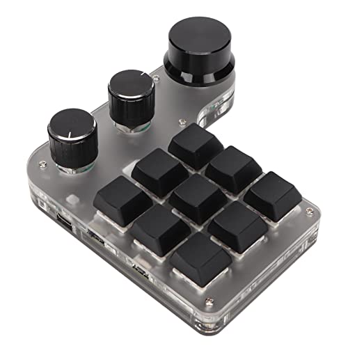 Naroote Mini Gaming Keyboard, 3 Knobs Customized Mini Keyboard 9 Keys RGB Backlit 1200 MAh for Gaming (Black)