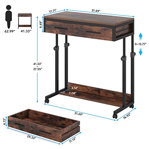 Tribesigns Portable Desk with Drawers, Mobile Laptop Desk with Wheels, Couch Desk Sofa Side Table Bed Desk, Small Standing Desk for Home Office