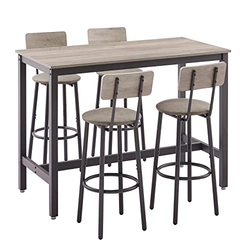 ODUWA Bar Table and Chairs Set for 4,5 Pieces Counter Height Bistro Pub Table with 4 Stools PU Upholstered High Top Dining Table and Chairs Set for Kitchen Breakfast Nook,Small Spaces,Restaurant(Grey)
