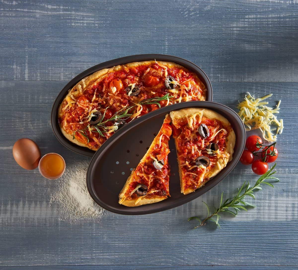 LURCH Germany Flexiform Silicone Oval Pizza Molds 9.8 x 5.9 inches - Set of 2 - Brown