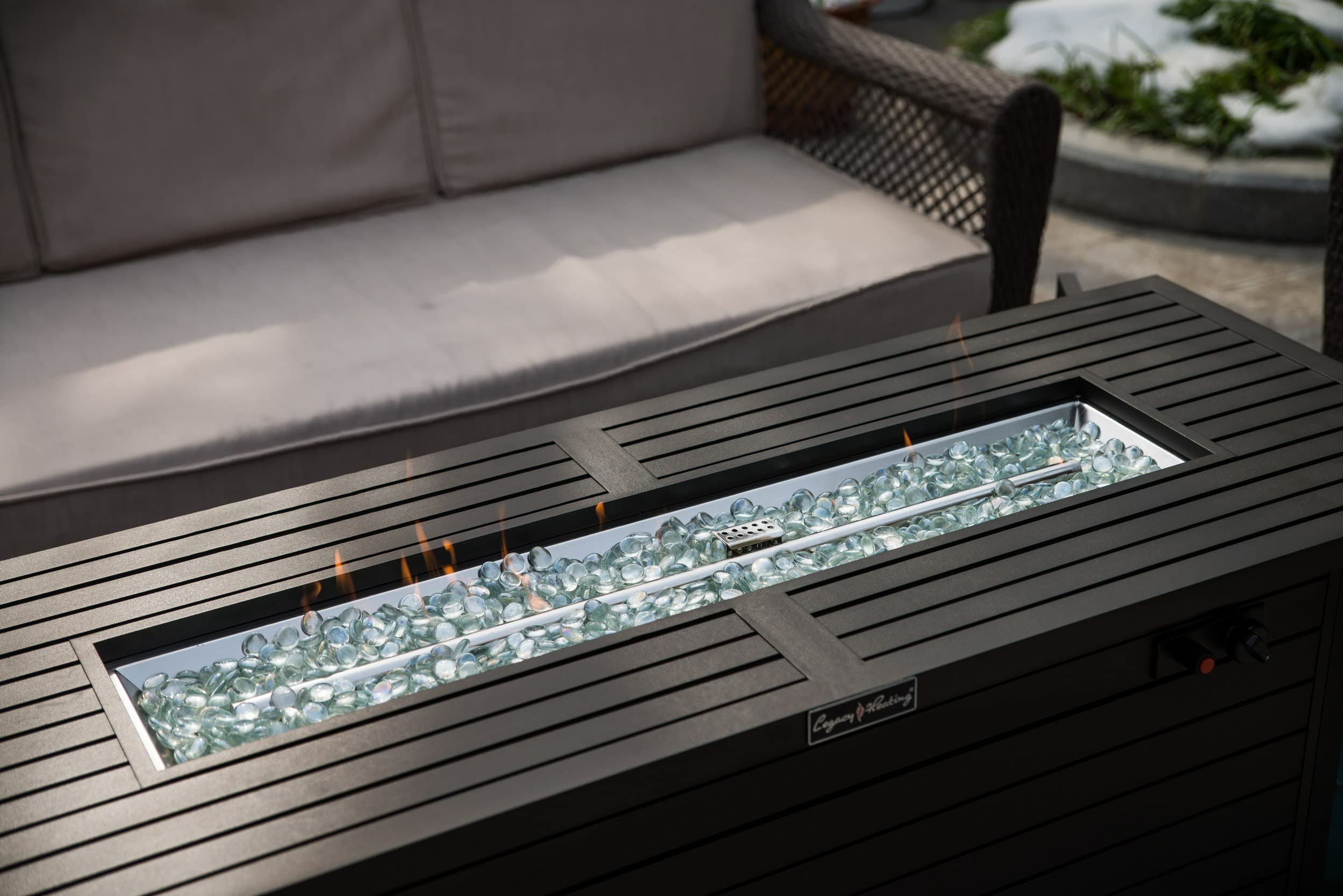 Gecheer 57in Outdoor Gas Propane Fire Pits Table, Aluminum, 50000BTU Firepit Fireplace Dinning Table with Lid, Fire Glass, Retangular, ETL Certification, for Garden Backyard Deck Patio-Mocha