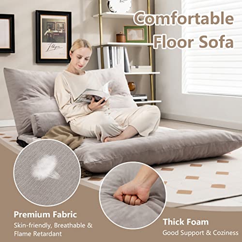 TUOCHUFUN Fluffy Lazy Sofa, Adjustable Floor Sofa Bed with 2 Lumbar Pillows (Gray)