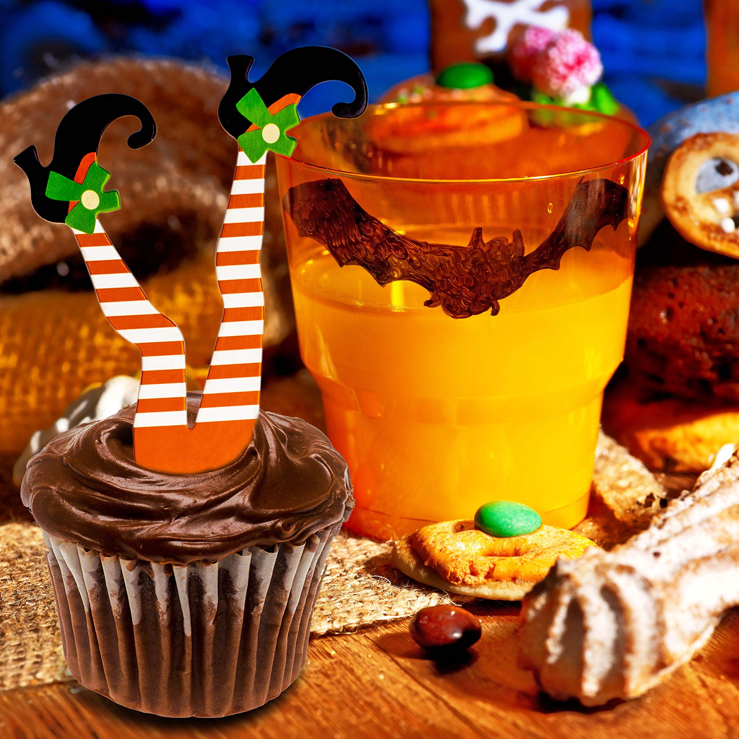 Whaline Halloween Cupcake Toppers Witch Boot Paper Cupcake Decorations for Cupcake Dish Decoration Party Supplies, 30 Pack