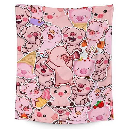 Pig Blanket Gifts - 50x60 Inches Cute Throw Blanket for Women & Girls - Pink Soft Fuzzy Plush Blankets for Bed, Couch, Sofa