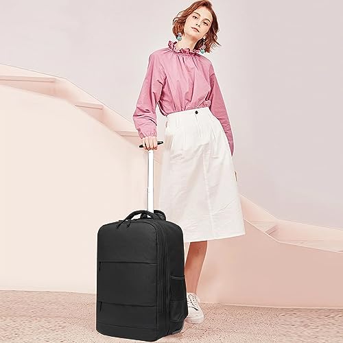Rolling Backpack,Travel Backpack with Wheels Roller Backpack Wheeled Laptop Backpack Business Backpack Carry on Backpack Flight Approved Fits 17 inch Laptop Backpack with Wheels for Women Men-Black