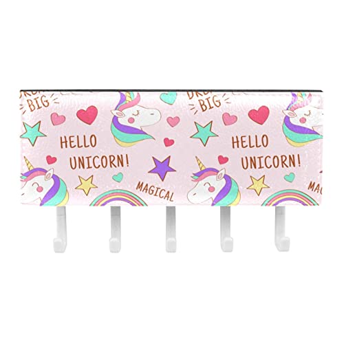 Pink Magical Unicorn Pattern Rack Organizer with 5 Hooks Wall Bathroom Kitchen Shelf Rack Multifunctional Storage Shelf