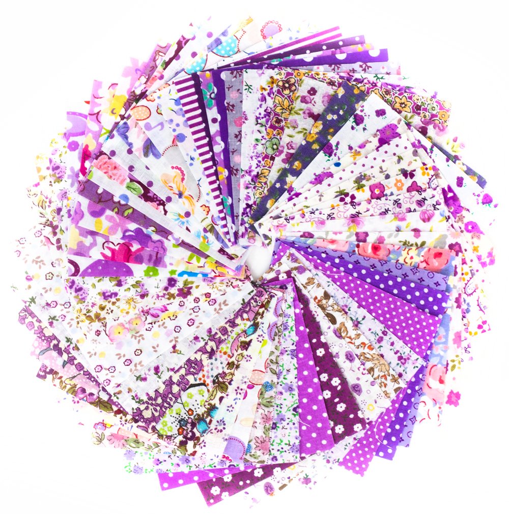 RayLineDo 50pcs 1010cm Different Pattern Patchwork Fabric Craft Printed Cotton Material Mixed Squares Bundle Quilting Scrapbooking Sewing Artcraft DIY Fabric Purple Series