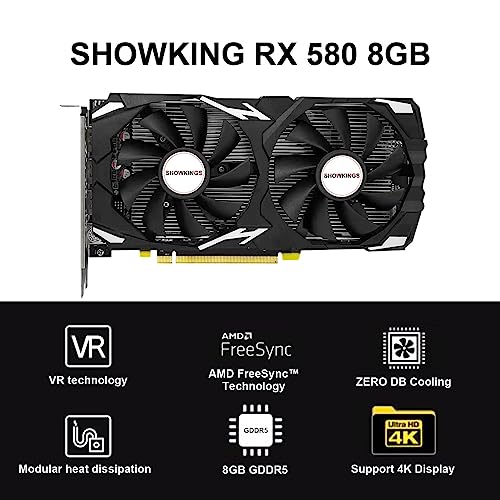 SHOWKINGS Radeon RX 580 8GB Graphics Card, 256Bit 2048SP GDDR5 AMD Video Card for Pc Gaming, DP HDMI DVI-Output, PCI Express 3.0 with Dual Fan for Office and Gaming