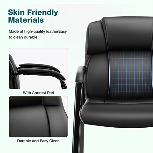 OLIXIS Office Desk Guest Wheels PU Leather Reception Chairs with Padded Arms and Metal Frame for Conference, 2 Pack, Black