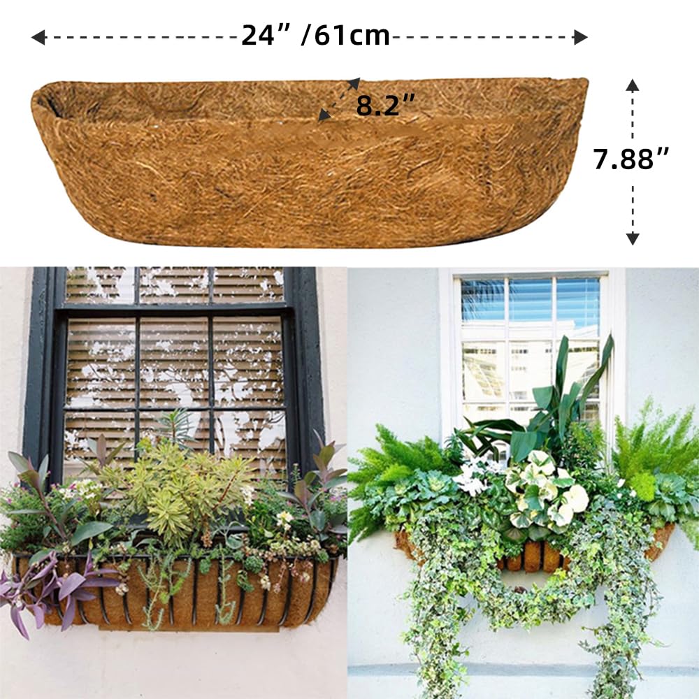 Mxespoir 3Pcs 30" Coco Liners for Planters, Pre-Formed Trough Coconut Fiber Liner Replacement for Window Box, Fence Flower Baskets, Garden Flower Pot (30 inch)