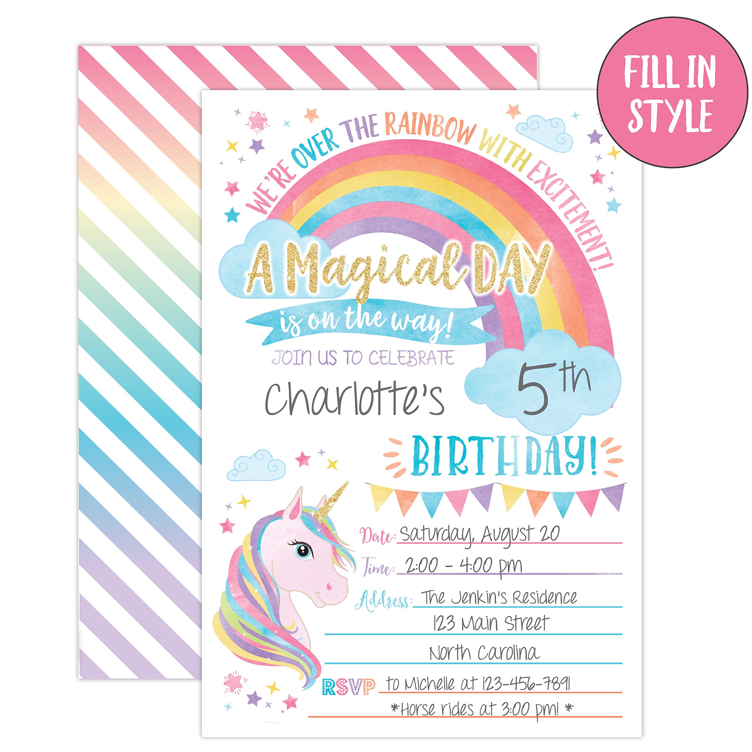 Your Main Event Prints Unicorn Birthday Invitation - Unicorn Party Invite - 20 Fill-In Style - Envelopes Not Included