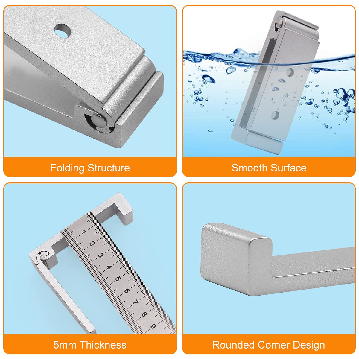WaaWee 5Pcs Folding Coat Hooks, Wall Hanging Hooks - Aluminium Alloy Folding Clothes Hook, Foldable Aluminum Alloy Single Towel Hook for Bathroom, Bedroom and Fitting Room (Frosted Silver