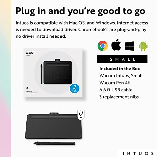 Wacom Intuos Small Graphics Drawing Tablet, includes Training & Software; 4 Customizable ExpressKeys Compatible With Chromebook Mac Android & Windows, drawing, photo/video editing, design & education