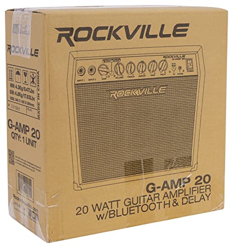 Rockville G 20 Watt Guitar Amplifier Dual Input Combo Amp Bluetooth/Delay, Black