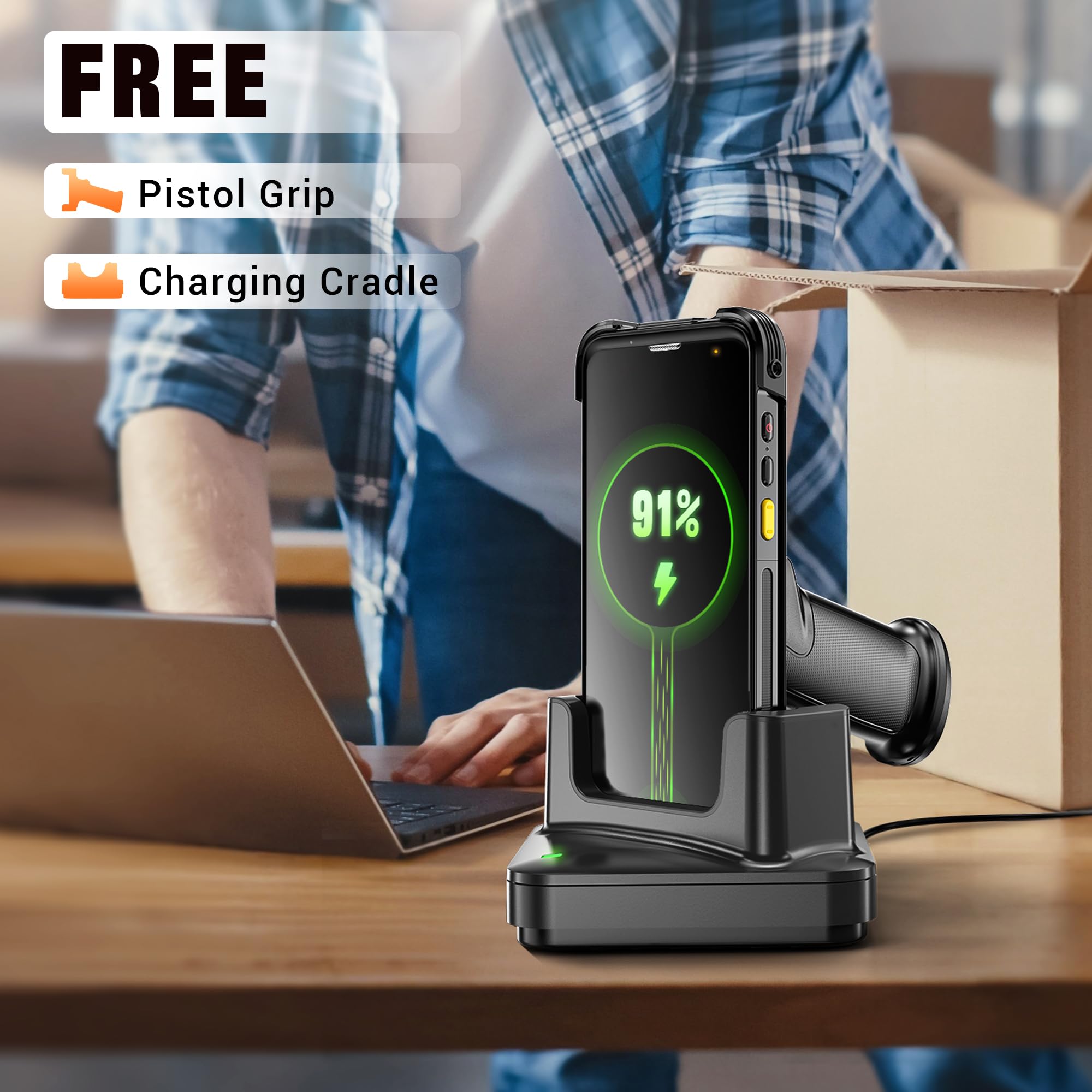Tera Android 13 Barcode Scanner PDA: with Pistol Grip Charge Cradle Wi-Fi 6 Qualcomm CPU SE4710 Zebra Scanner Data Terminial 5.5β Full Touch Screen IP65 Rugged 4G GPS BT for WMS Management P166GC