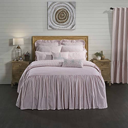 Piper Classics Timeless Ticking Red Ruffled California King Bedspread, High Skirt on 3 Sides, Vintage Farmhouse Bedding, Christmas