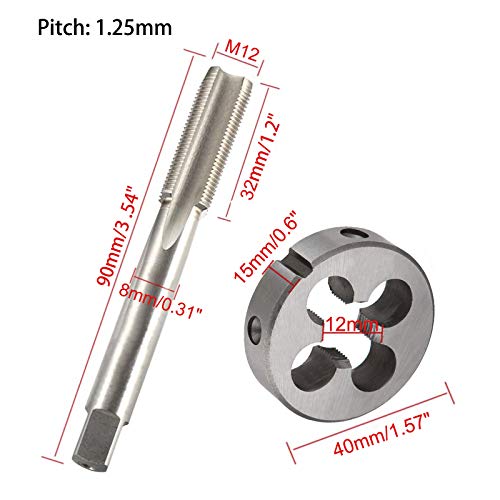 M12 x 1.25mm HSS Metric Tap And Die Set Thread Tap And Round Thread Die Right Hand HSS Taper Silver Tone (2Pcs)
