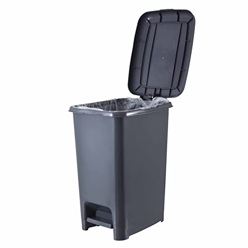 Superio Slim Trash Can with Foot Pedal β 16 Gallon Step-On Trash Can, Tall Plastic Garbage Can, Extra Large Trash Can for Bathroom, Kitchen, Office, Patio, or Backyard β Onyx Grey