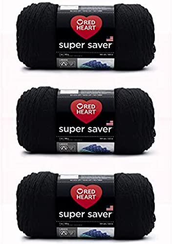 Red Heart Super Saver Yarn, 3 Pack, Gray Heather 3 Count & Super Saver Yarn, 3 Pack, Black 3 Count
