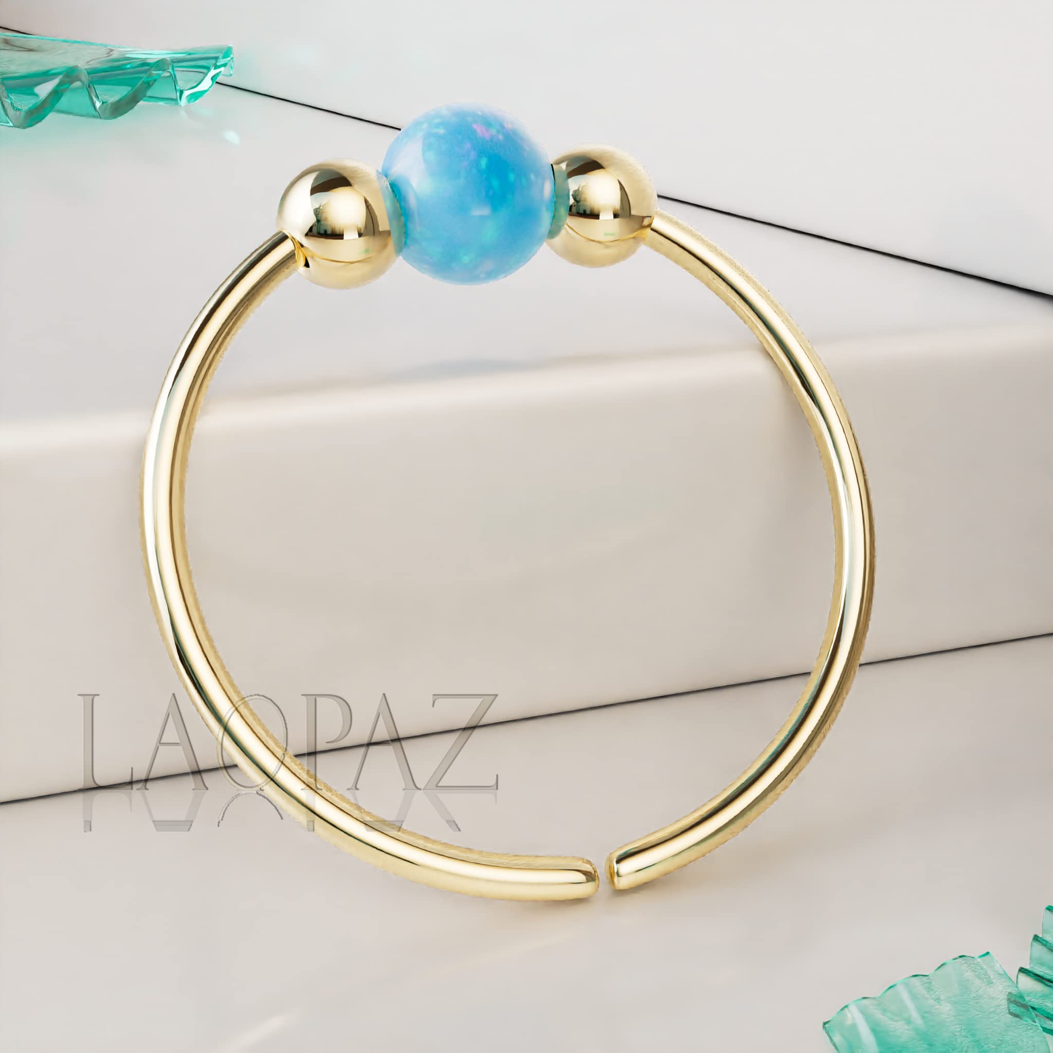 Gold Filled Nose Ring With Blue Opal - 20 Gauge Nose Hoop Jewelry - Seamless Nose Hoop Piercing 8mm Diameter