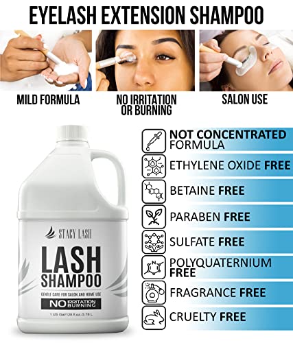 STACY LASH Eyelash Extension Shampoo 1US Gal & 100 Pairs Set Under Eye Gel Pads/Eyelid Foaming Cleanser/Safe Makeup & Mascara Remover/Lint Free Patches/Professional Supplies and Beauty Tools