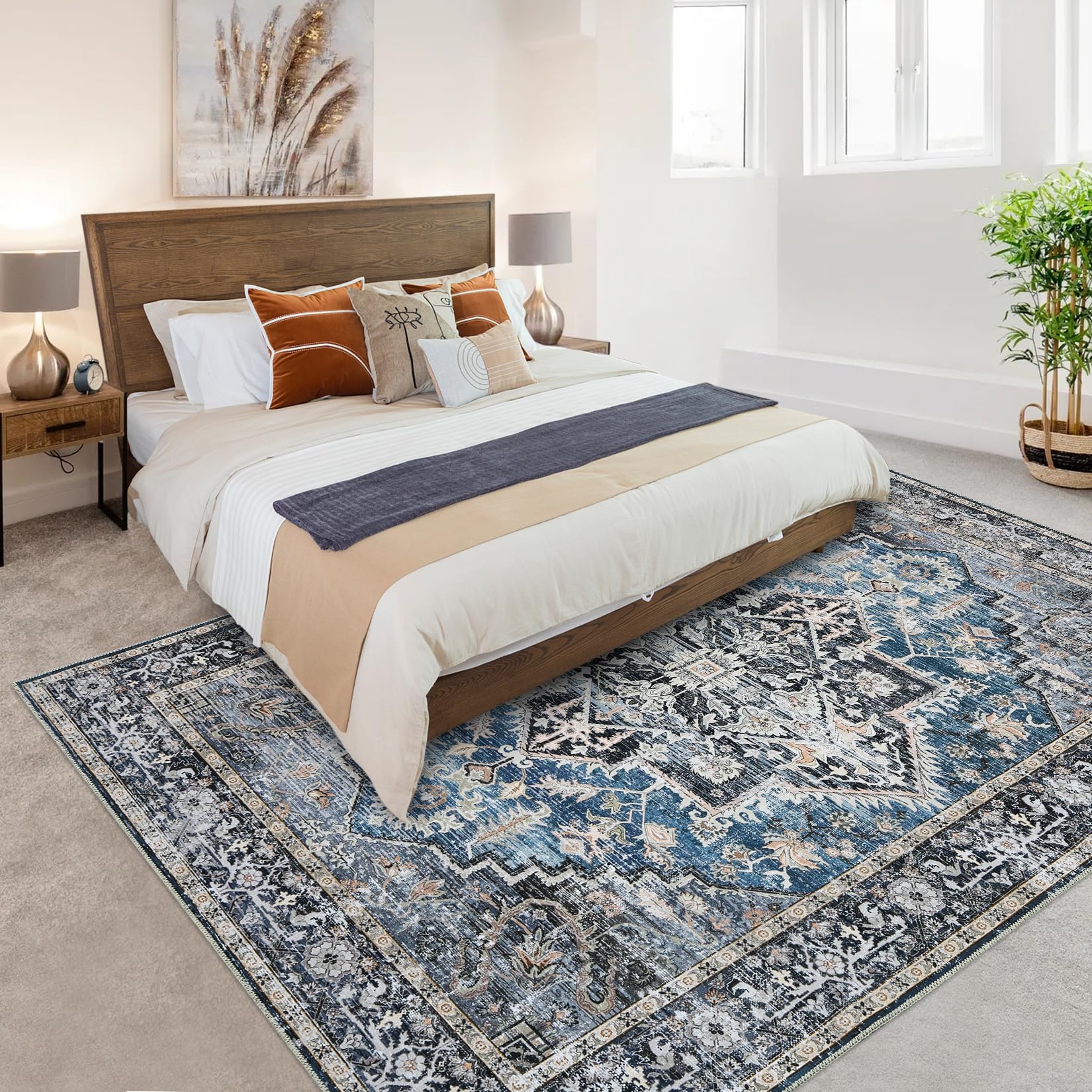 RUGSREAL Boho 5x7 Area Rugs Living Room Throw Rug Entryway Rug Non Skid Laundry Floor Mat Under Desk Carpet Entry Rug Boho for Inside House Kitchen Hallway Balcony Patio Office Decor